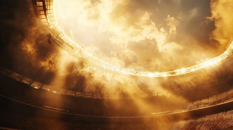 Radiant Beams of Golden Light Illuminate the Stadium during an Event ...