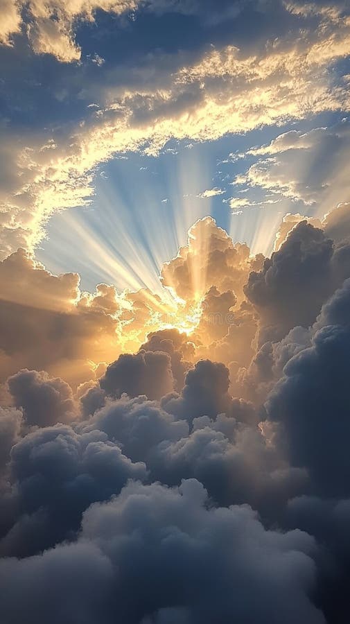 Radiant Beams of Sunlight Breaking through Dark Storm Clouds in a ...