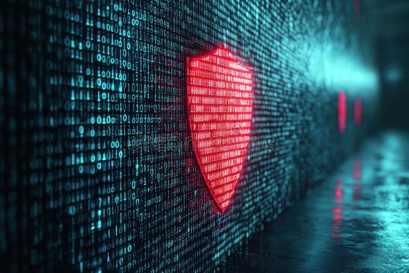 Glowing Firewall Binary Code Shield Defending Against Cyber Threats, a ...