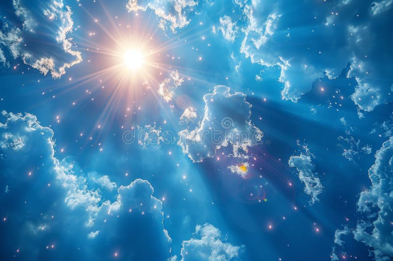 Radiant Blue Background with Diverging Sun Rays and Central Lilac ...