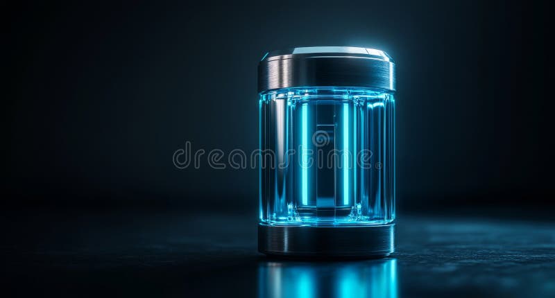A Radiant Blue Battery Cell Shines Brightly Against a Somber Dark ...