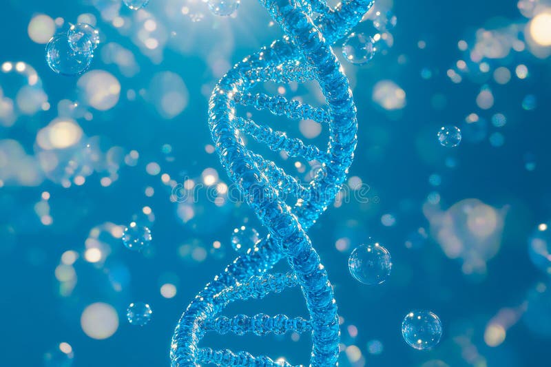 Radiant Blue DNA Helix Surrounded by Sparkling Bubbles in a Tranquil ...