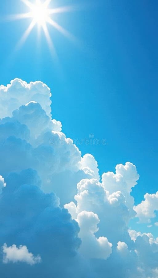 Radiant Blue Sky, Fluffy White Cumulus Clouds, Sunlit , Clouds, Bright ...