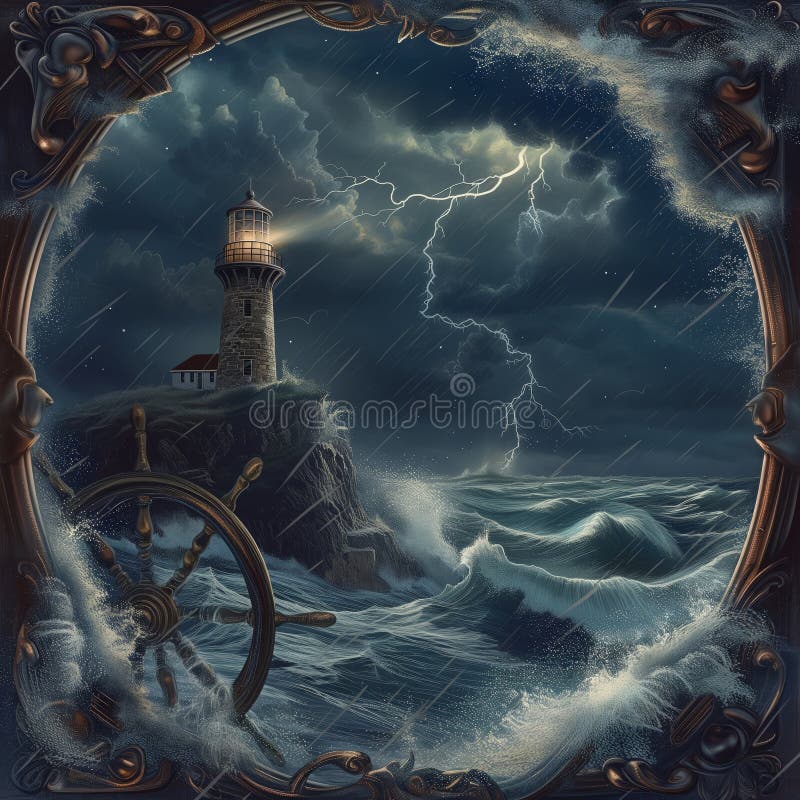 Radiant Break: Lighthouse in the Tempest Stock Image - Image of ...