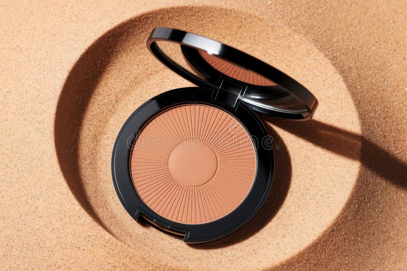 Radiant Bronzer Compact on Abstract Sand Background for Beauty and ...