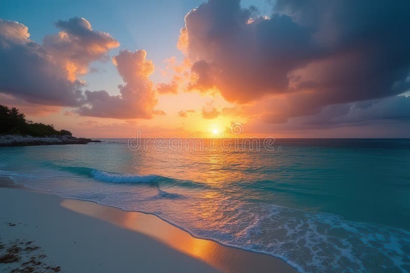 Radiant Cancun Seashore Sunrise Panorama Stock Illustration ...