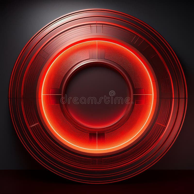 Radiant Cardinal Colored Circular Base Suspended in Void-like Blackness ...