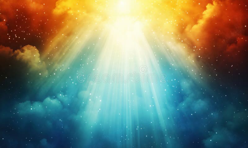 Radiant Celestial Light Beams Illuminating Colorful Clouds and Starry ...