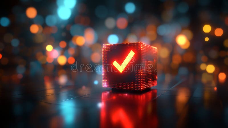 A Radiant Check Mark Set in a Translucent Cube, Digitally Rendered with ...