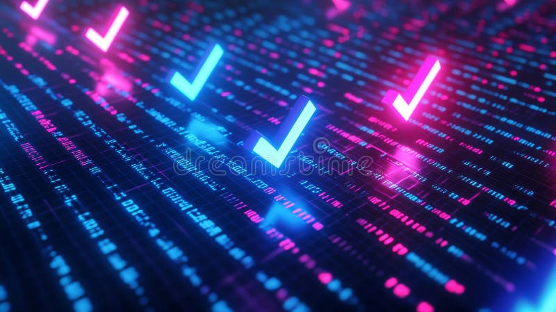 Radiant Check Marks Shining on an Advanced Grid Design. Stock Photo ...