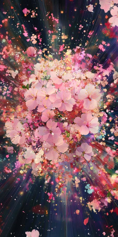 Radiant Cherry Blossom Explosion Stock Illustration - Illustration of ...