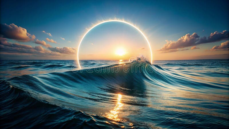 Radiant Circle Reflecting Minimal Light on Ocean Wave AI-Generated ...