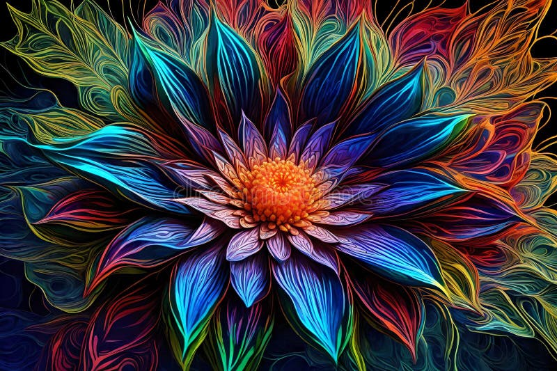 A Radiant Close-up of a Colossal Flower in Vibrant Hues Against a Solid ...