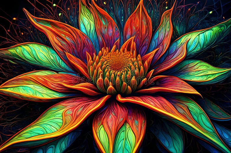 A Radiant Close-up of a Colossal Glowing Flower Against a Solid ...