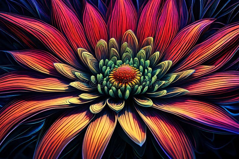 A Radiant Close-up of a Large, Glowing Flower with Intricate Patterns ...