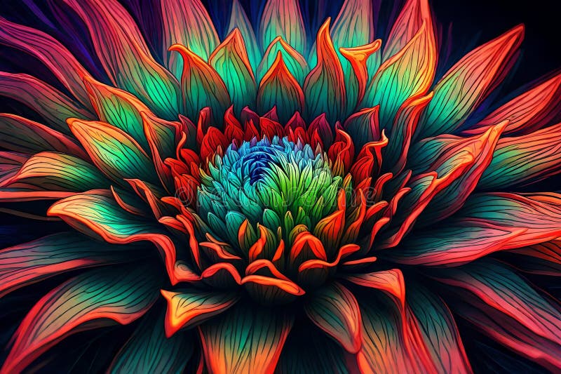 A Radiant Close-up of a Large, Glowing Flower with Intricate Patterns ...