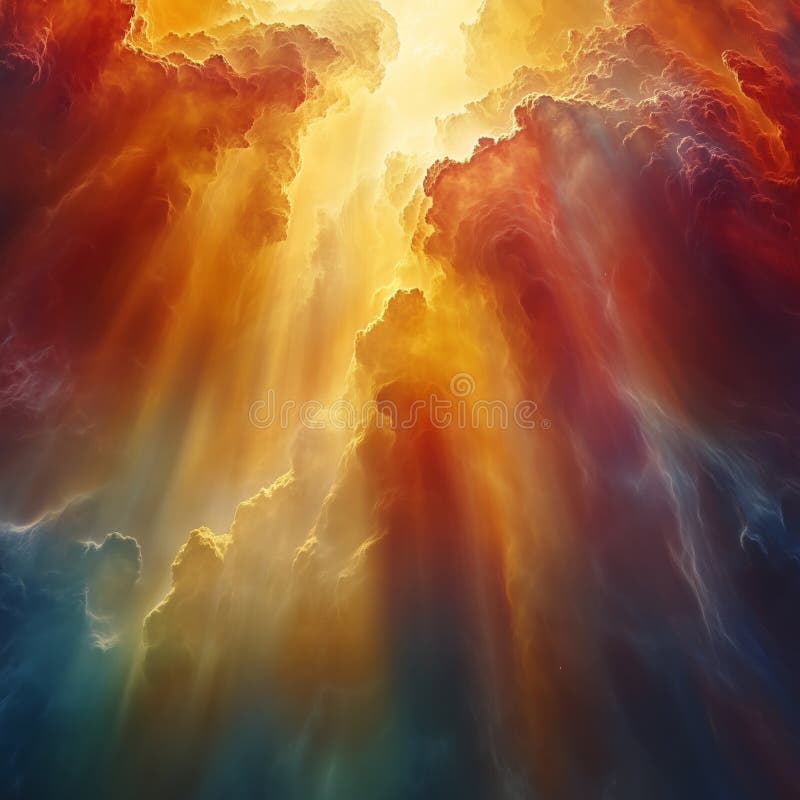 Radiant Colorful Clouds with Dramatic Light Beams Stock Photo - Image ...