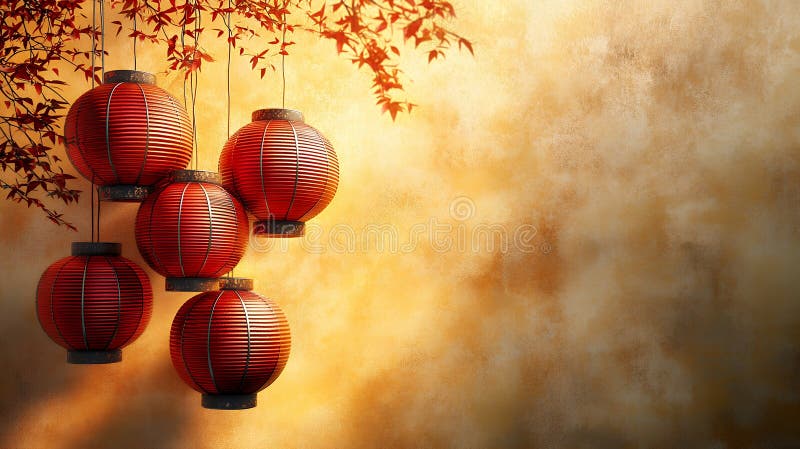 Radiant Composition Displaying Traditional Red Lanterns Against a Warm ...