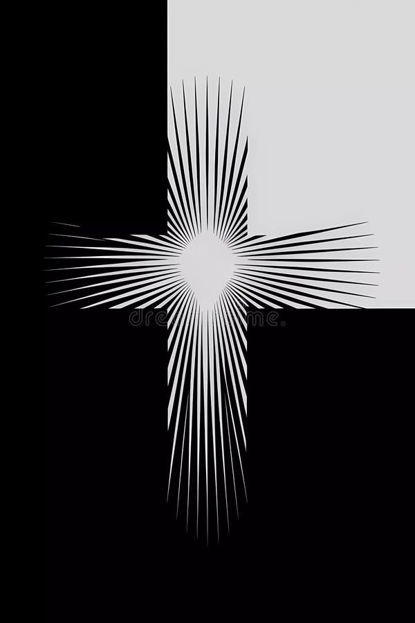 Radiant Cross in Black and White Style Stock Illustration ...
