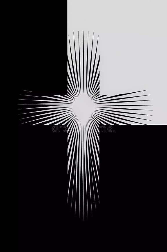 Radiant Cross in Black and White Style Stock Illustration ...
