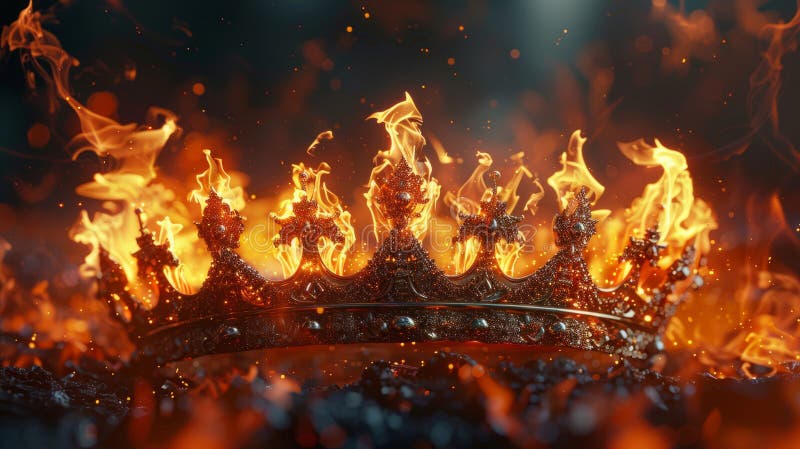 Crown Engulfed in Flames on a Bed of Glowing Embers in a Dark ...