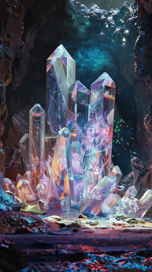Radiant Crystal Formation in a Mystical Cave Stock Image - Image of ...