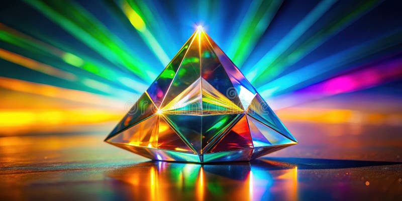 A Radiant Crystal Pyramid Reflects Vibrant Multicolored Light Rays ...