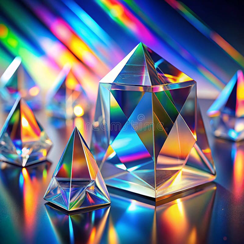 Radiant Crystal Pyramids, Prisms, and Gemstones Reflecting Vibrant ...