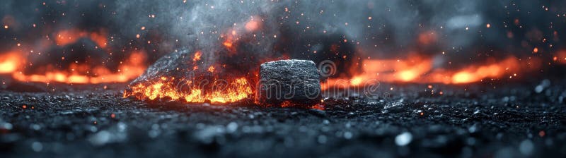 A Radiant Crystal Sits among Flickering Embers, Shining Brightly in a ...