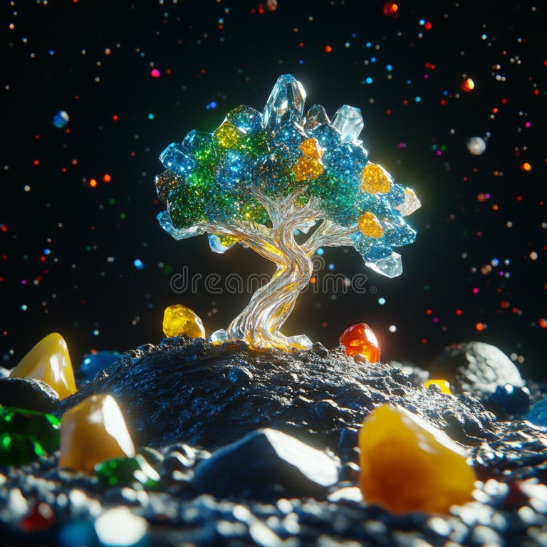 A Radiant Crystal Tree Growing Out from the Core of a Broken Planet ...