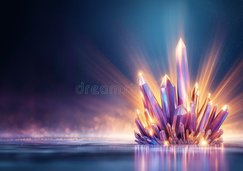 Radiant Crystals Emerge from Reflective Surface Illuminated by Vibrant ...