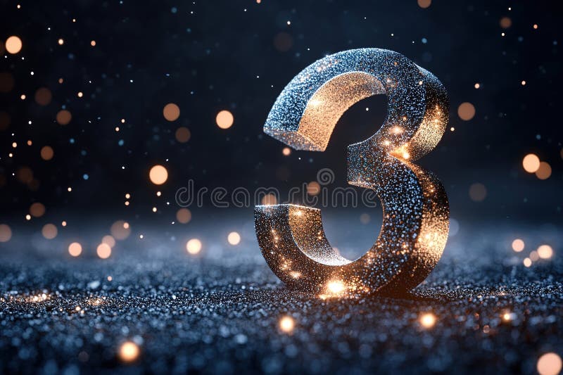 A Radiant 3D Number 3 Illuminated with Soft Light is Surrounded by ...