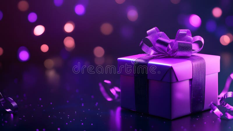 Radiant 3D Violet Gift Box Illuminated on Dark Background Stock ...