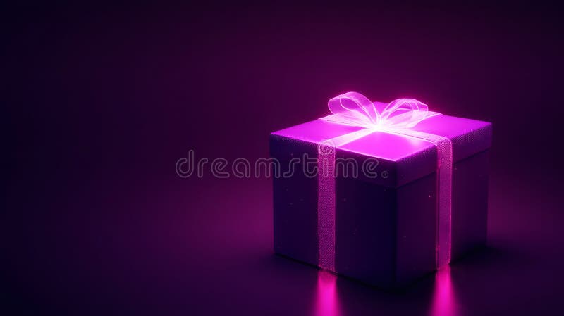 Radiant 3D Violet Gift Box Illuminated on Dark Background Stock ...