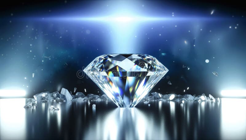 Radiant Diamond Illuminated by a Beam of Light, Surrounded by Smaller ...