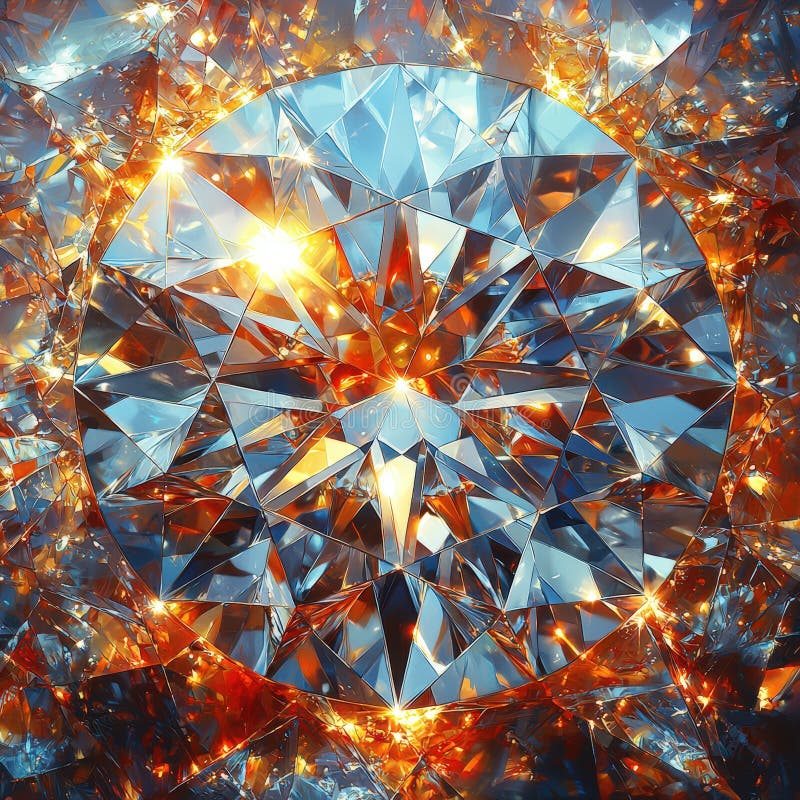 Radiant Diamond Pattern with Blue and Orange Reflections Stock ...