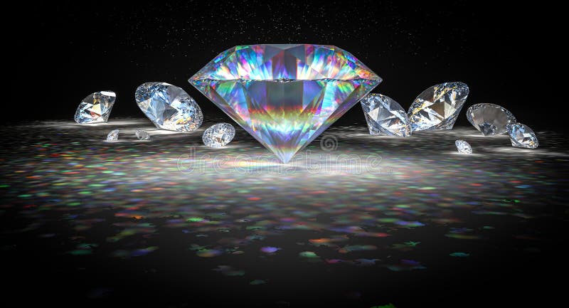 Radiant Diamonds Glittering in Dark Setting Stock Illustration ...