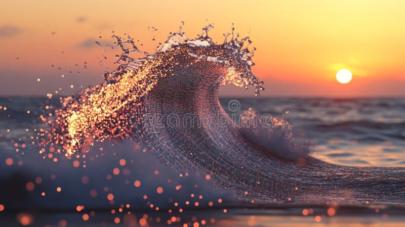 A Radiant Digital Wave Breaking on the Beach, Symbolizing the ...