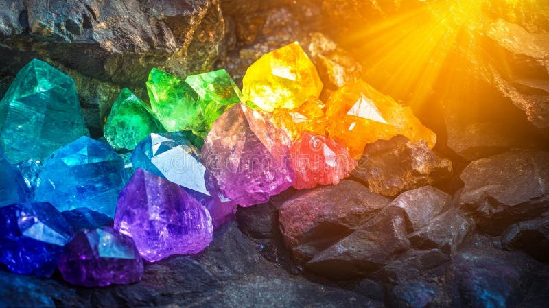 A Radiant Display of Colors Dancing on Iridescent Crystals Clustered ...