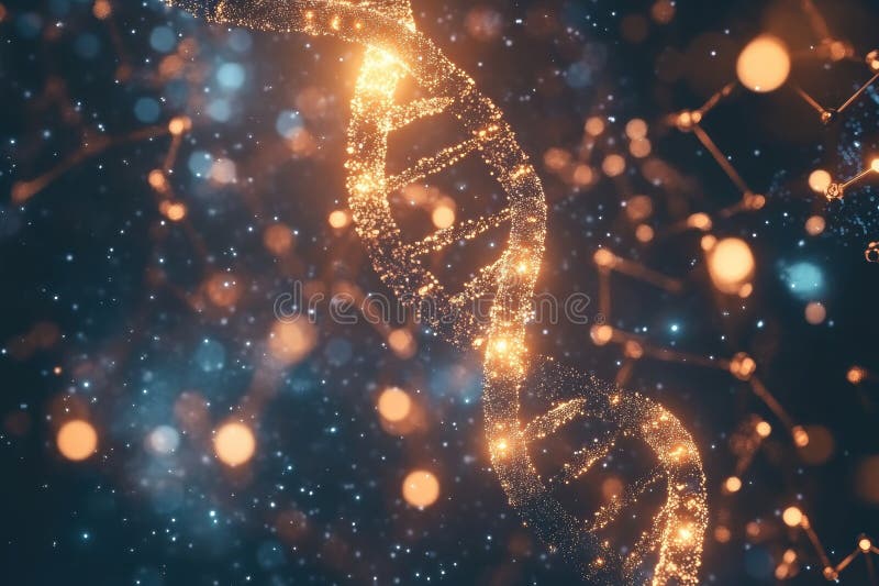 Glowing DNA Double Helix Surrounded by Molecular Connections in a ...