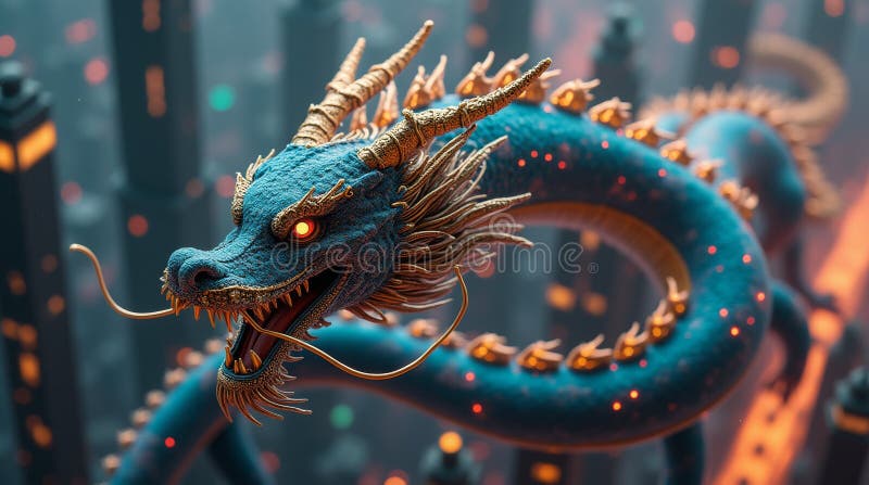 Radiant Dragon with Tech Elements, Showcasing a Vibrant Fantasy Realm ...