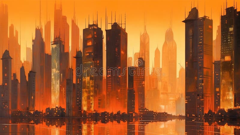 Radiant Dusty Orange Cityscape Stock Illustration - Illustration of ...