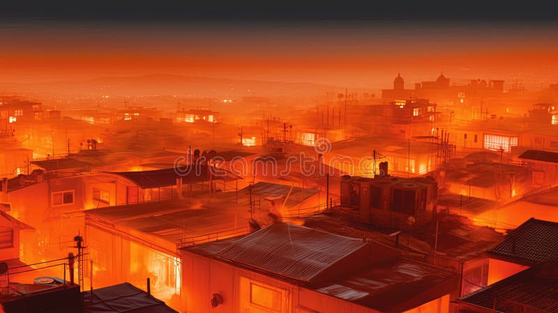 Radiant Dusty Orange Cityscape Stock Illustration - Illustration of ...