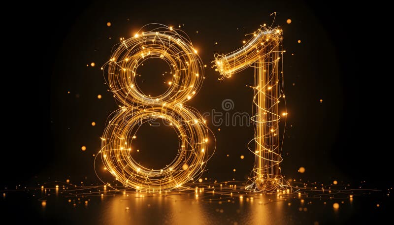 Radiant Eighty-One: Sparkling Number Design with Golden Luminous Trails ...