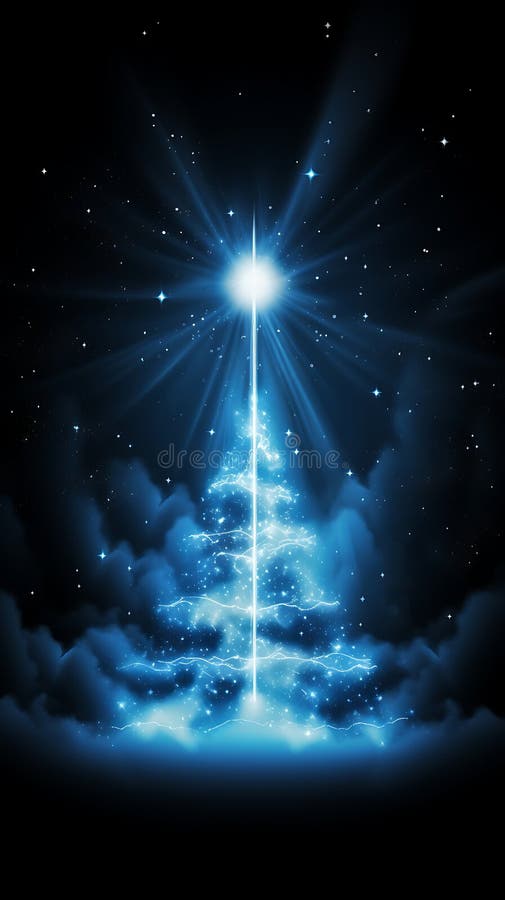 Radiant Elegance: Christmas Tree in the Dark with Rays of Light Stock ...