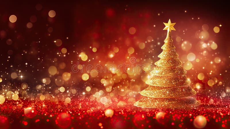 Radiant Elegance: Golden Christmas Tree Shining in a Red Festive ...