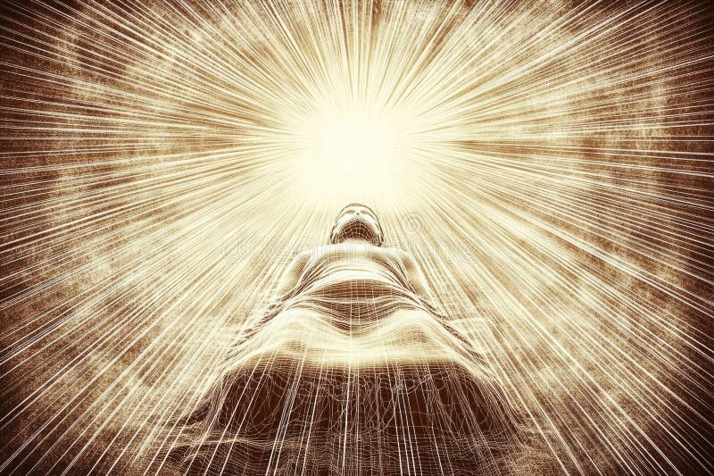 Radiant Enlightenment: Serene Figure Bathes in Celestial Light Rays ...