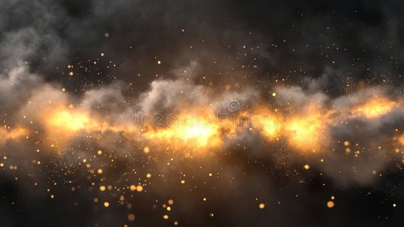 Radiant Explosion with Swirling Smoke and Glowing Particles in a Dark ...