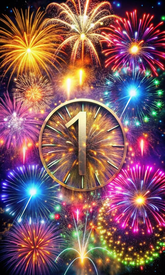 Radiant Fireworks and Bold Countdown Clock Creating a Lively and ...