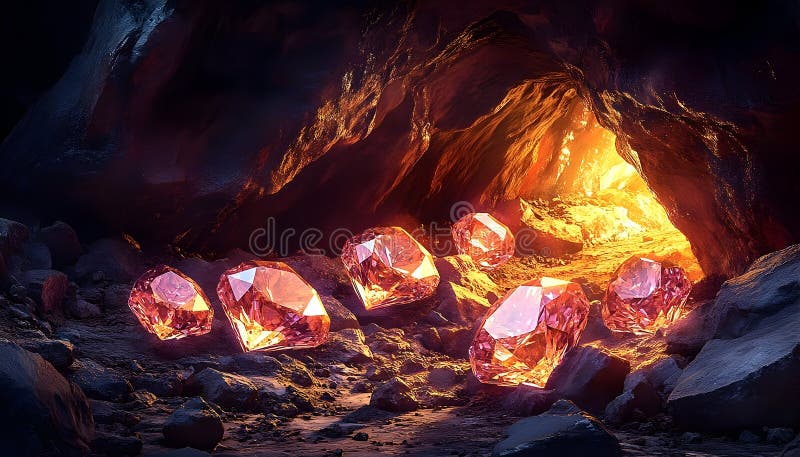 Fiery Gem Cave stock illustration. Illustration of orange - 375592262